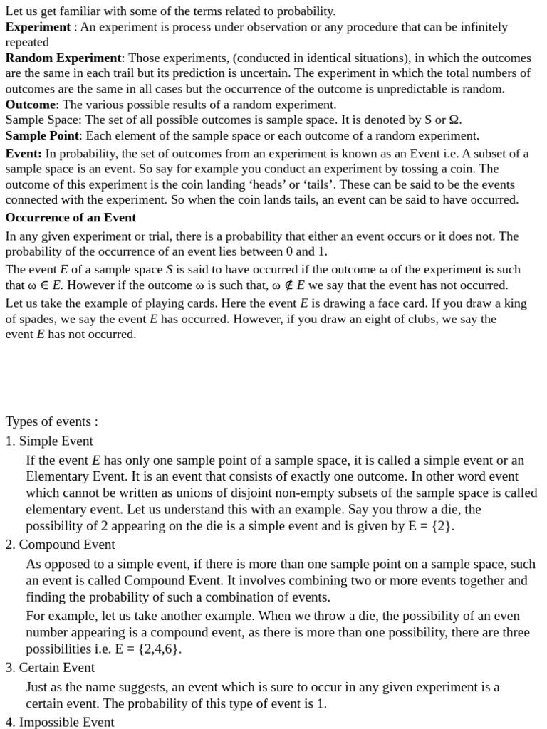 Sample Space and Events | PDF | Probability | Experiment