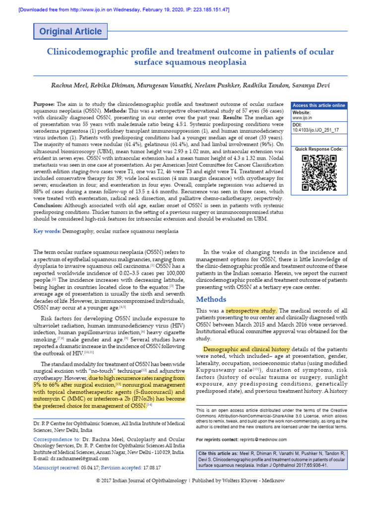 Clinicodemographic Profile and Treatment Outcome in Patients of Ocular ...