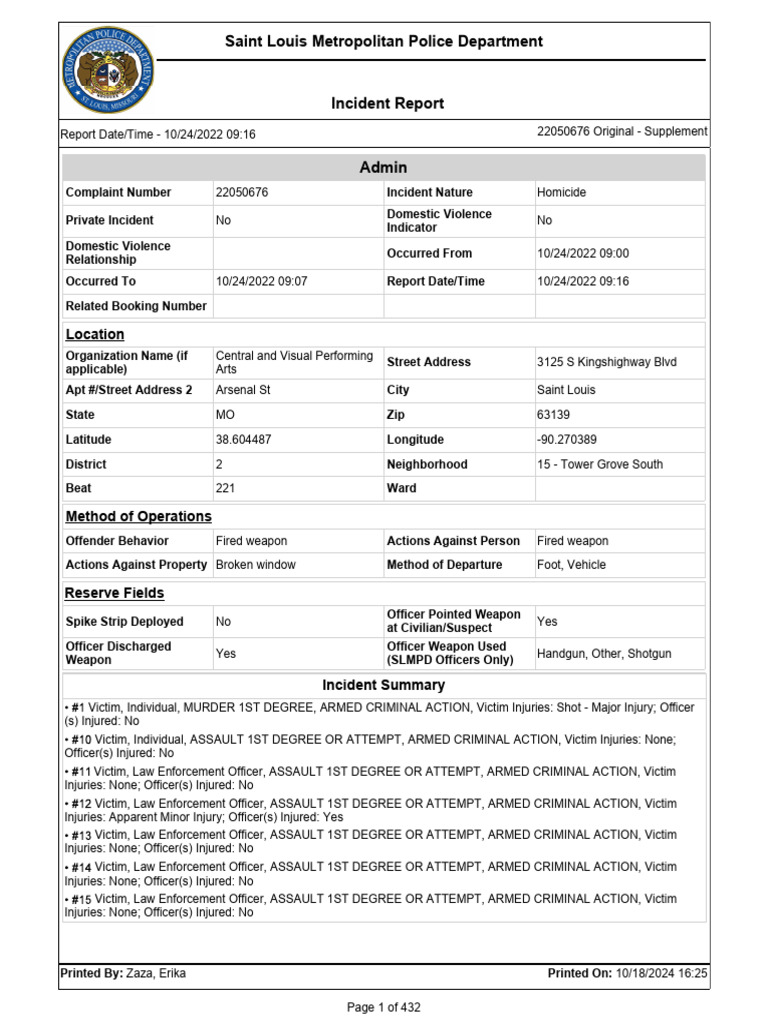 CVPA High School Shooting - SLMPD Investigative Report | PDF | Crimes | Crime & Violence