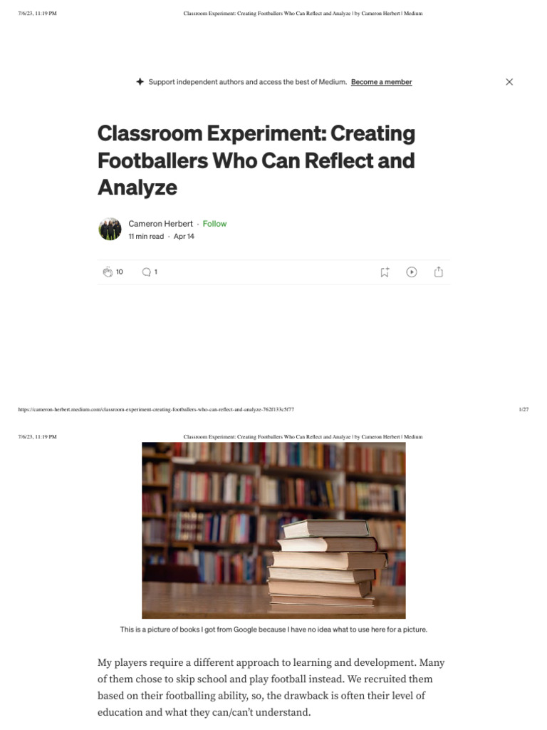 Classroom Experiment - Creating Footballers Who Can Reflect and Analyze - by Cameron Herbert ...