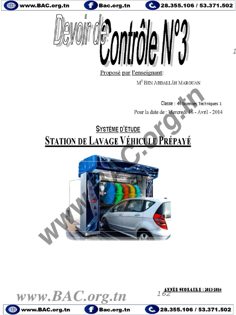 Devoir Contrôle #Avec Correction - Mécanique - Bac Technique - Bac - Org.tn | PDF