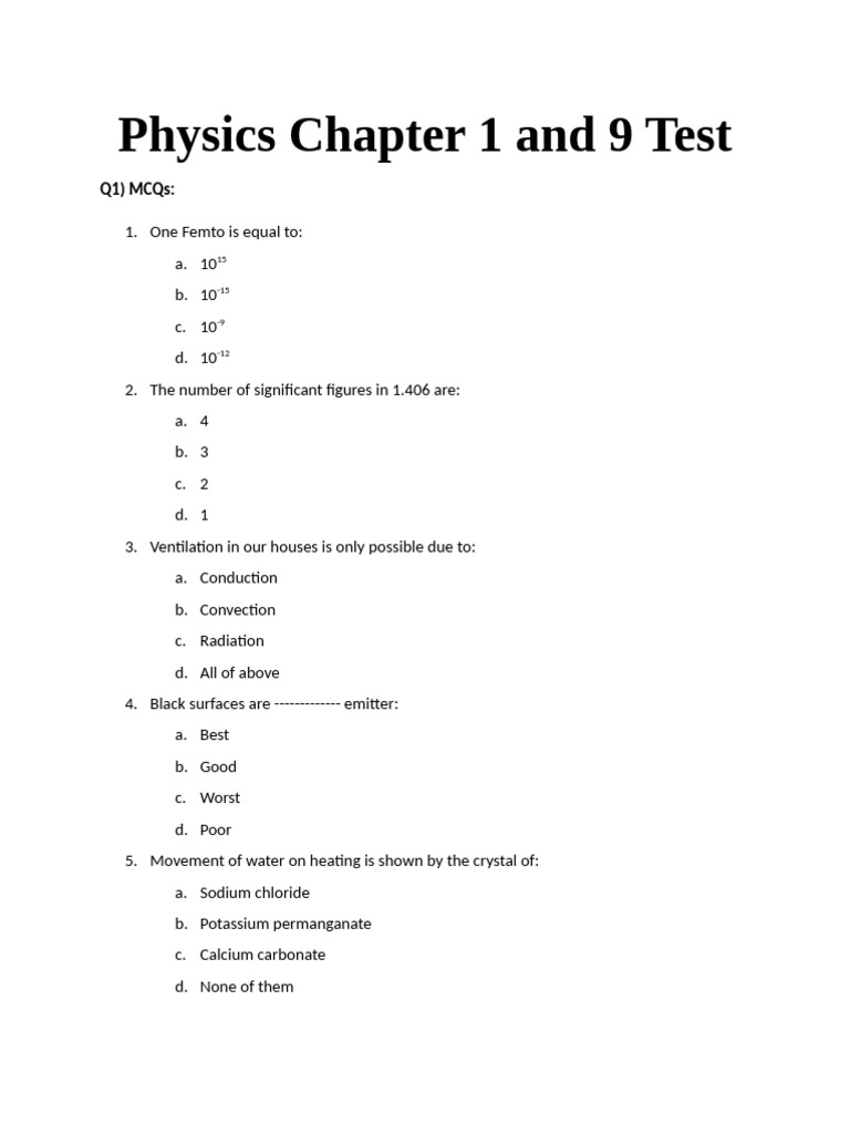 Physics Chapter 1 and 9 Test | PDF