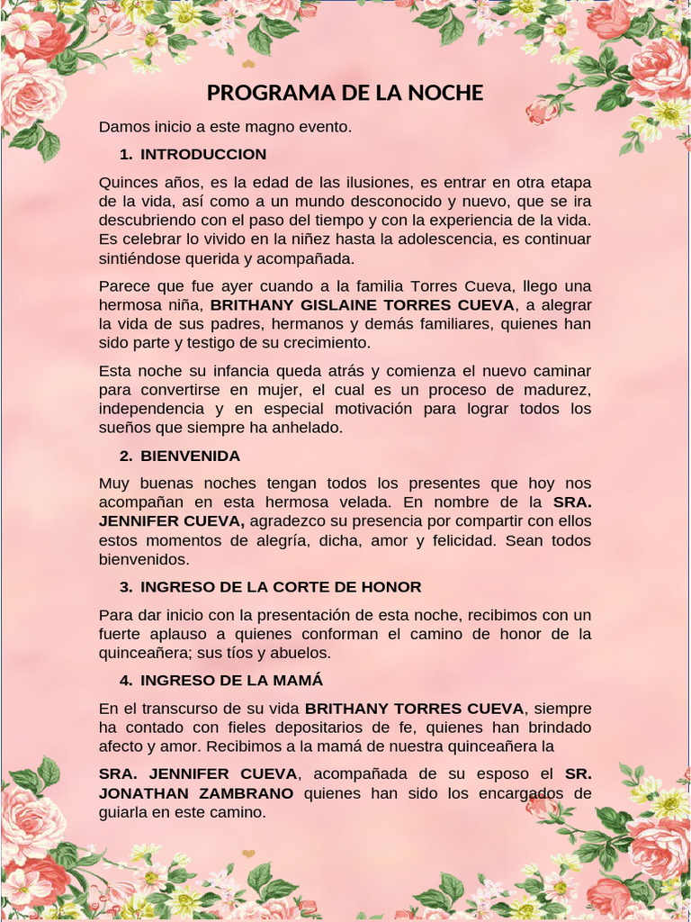 Programa de XV Años Brithany | PDF