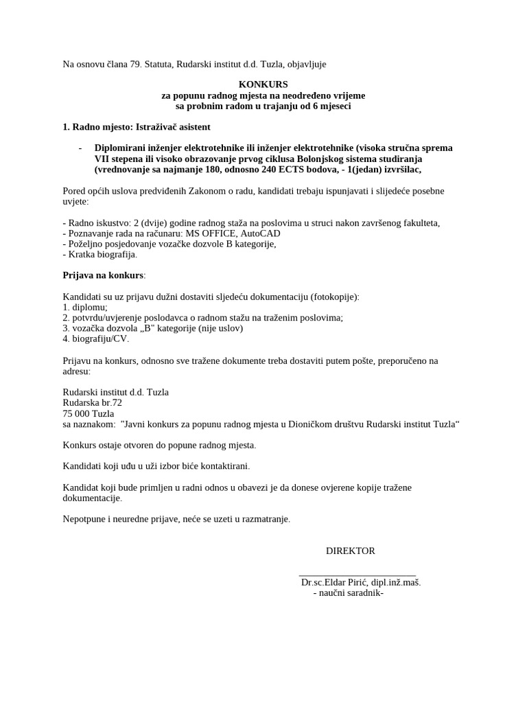 Konkurs Inzinjer Elektrotehnike | PDF