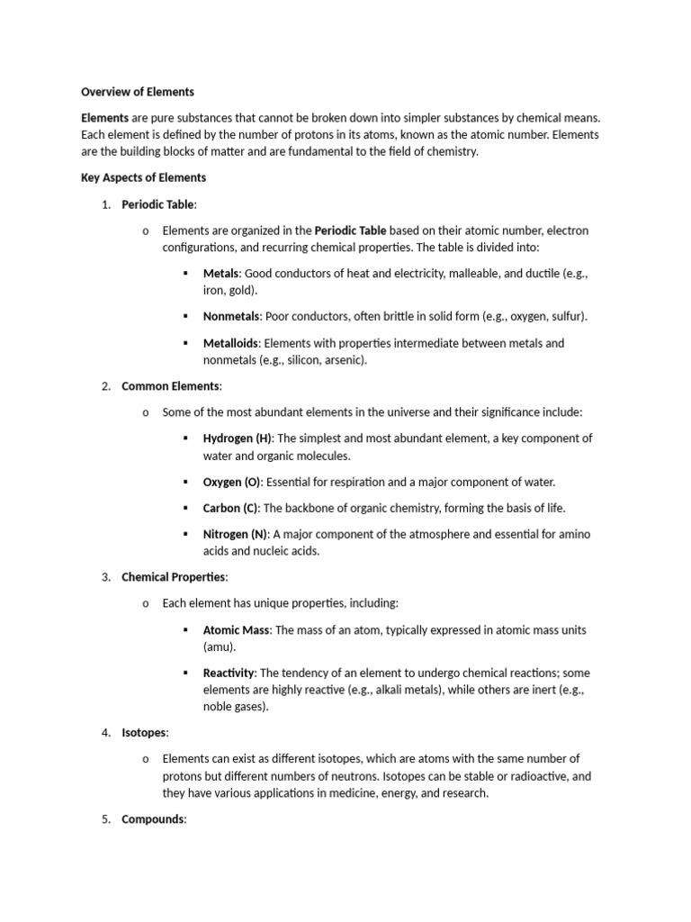 Overview of Elements | PDF | Chemical Elements | Chemical Substances