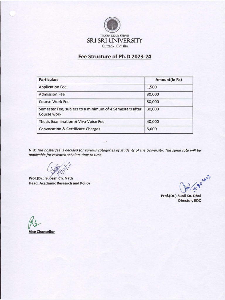 Fee Structure PH.D 2023 24 4 - Compressed | PDF