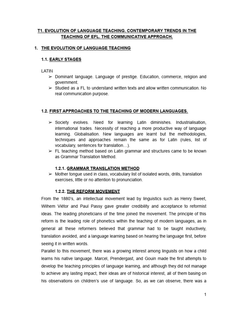 T1. 6.11. Evolution of Language Teaching. Contemporary Trends in The ...