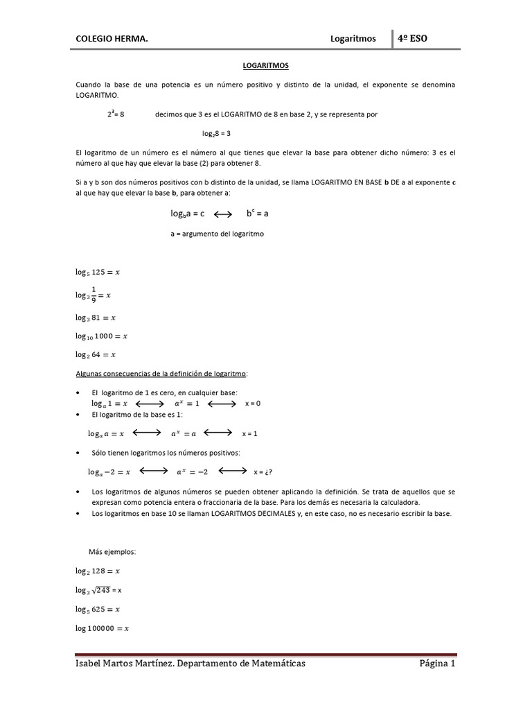 Logaritmos Alumnos1 | PDF | Exponenciación | Logaritmo