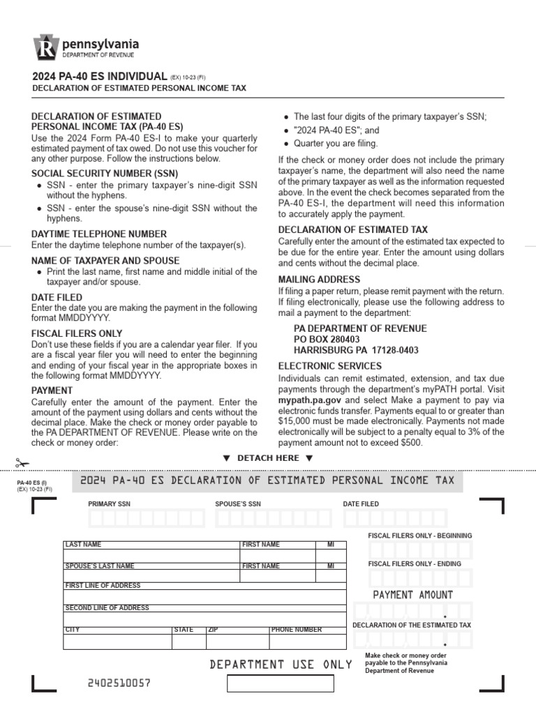 2024 PA-40 ES Estimated Tax Instructions | PDF | Taxes | Social ...