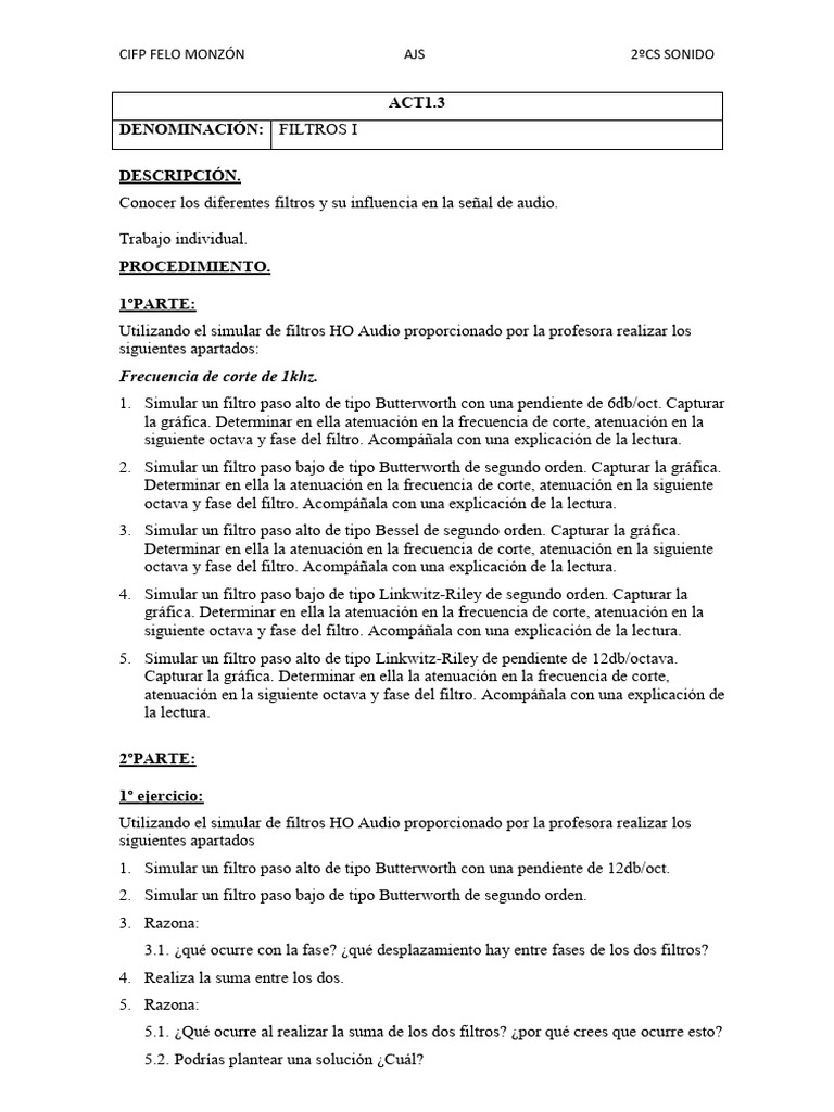Act 1.3.filtros I | PDF | Filtro electronico | Ingeniería Informática