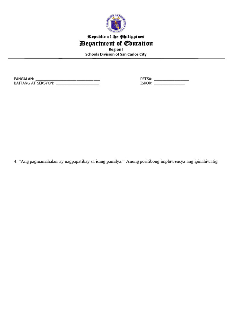 Esp 1st Quarter eXAM | PDF