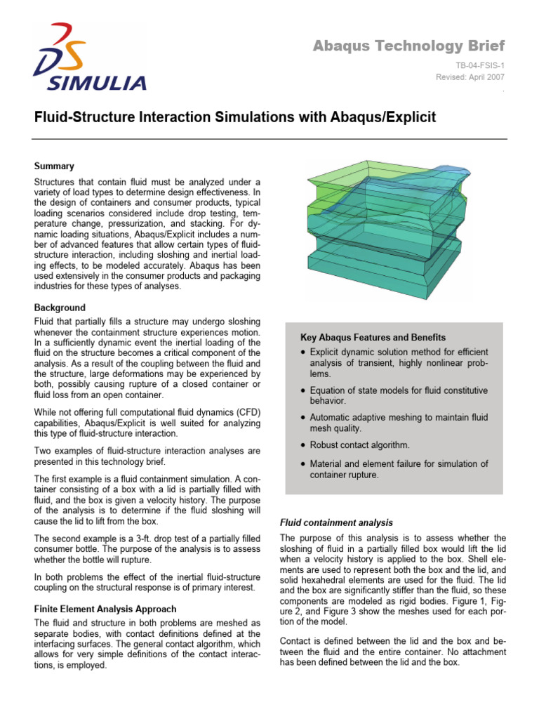 Fluid Structure Interaction Simulations With AbaqusExplicit | PDF | Mechanical Engineering ...