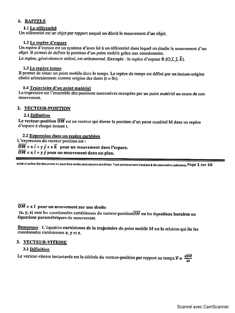 Leçon 1 P Cinématique | PDF