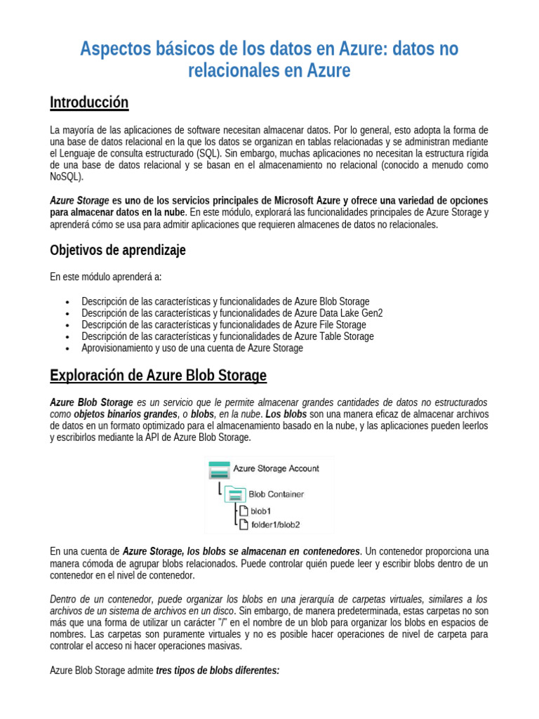 3 - Modulo-Datos No Relacionales en Azure | PDF | Microsoft Azure | Archivo de computadora