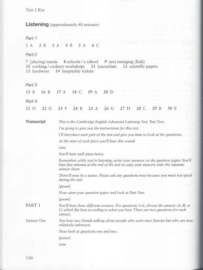 Listening - Test 2 (Key Transcript) | PDF