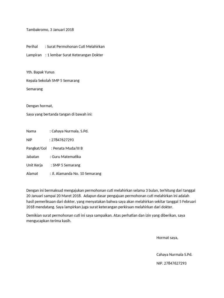 Surat Cuti Melahirkan | PDF