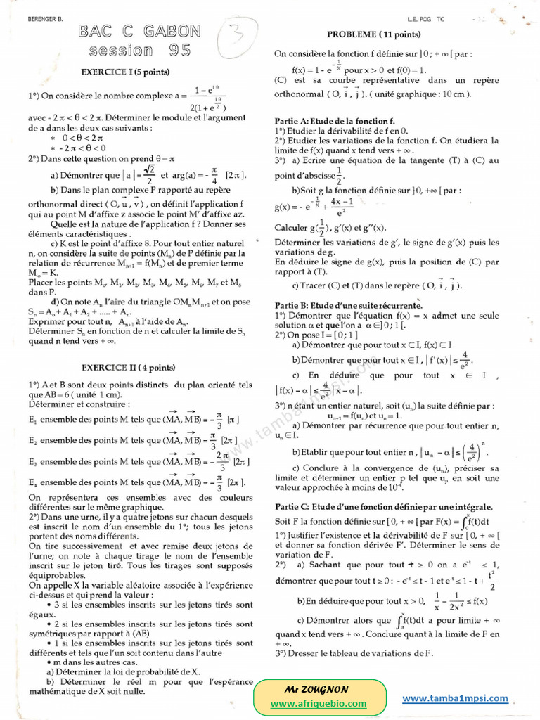 Bac Gabon Maths 1995 Series CE | PDF