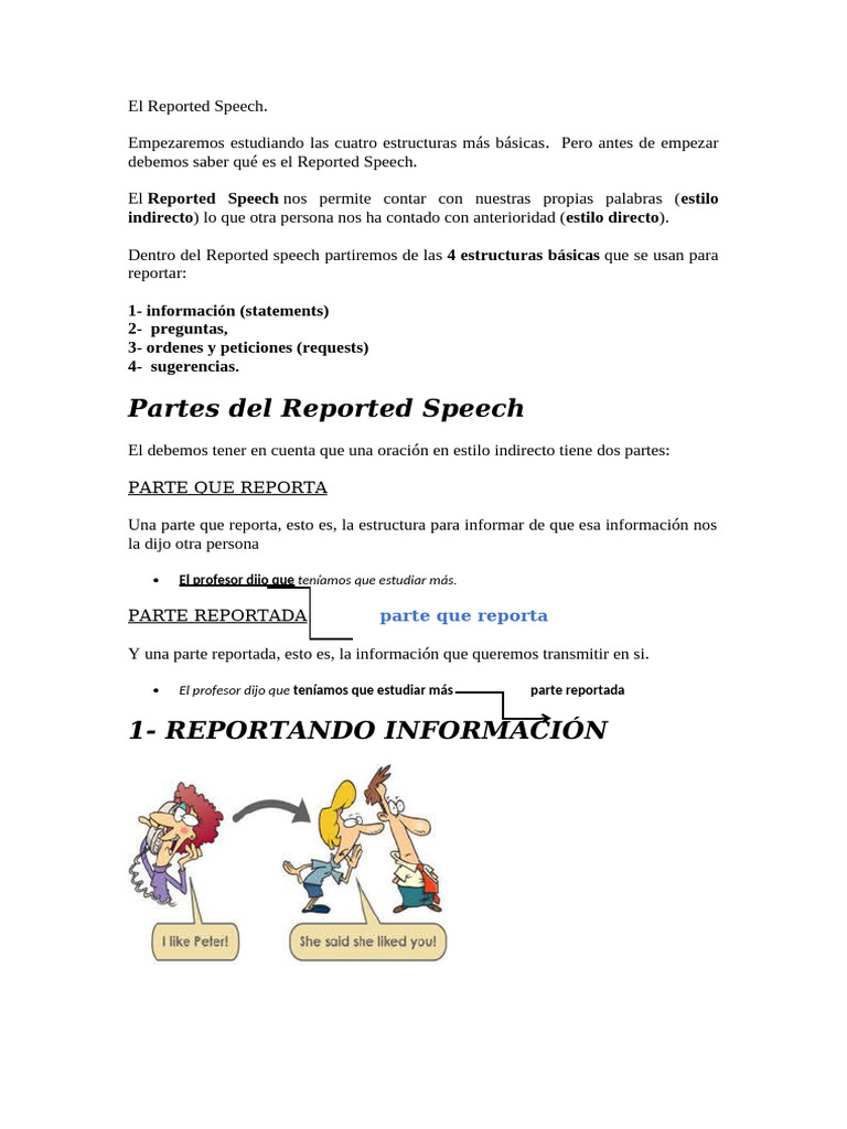 El Reported Speech | PDF | Verbo | Relaciones sintácticas