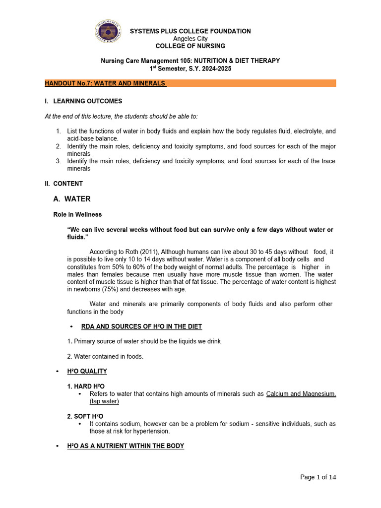 Module 7 H2o Min | PDF | Water | Edema