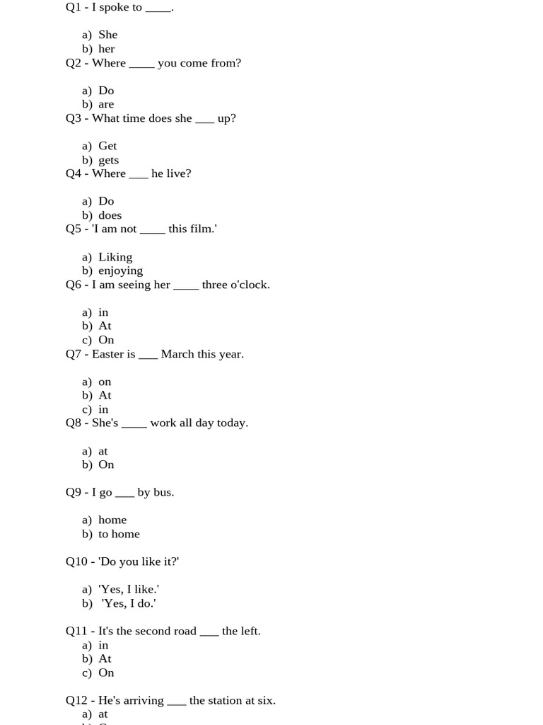 English Grammar Quiz | PDF | Teaching Methods & Materials | Home & Garden