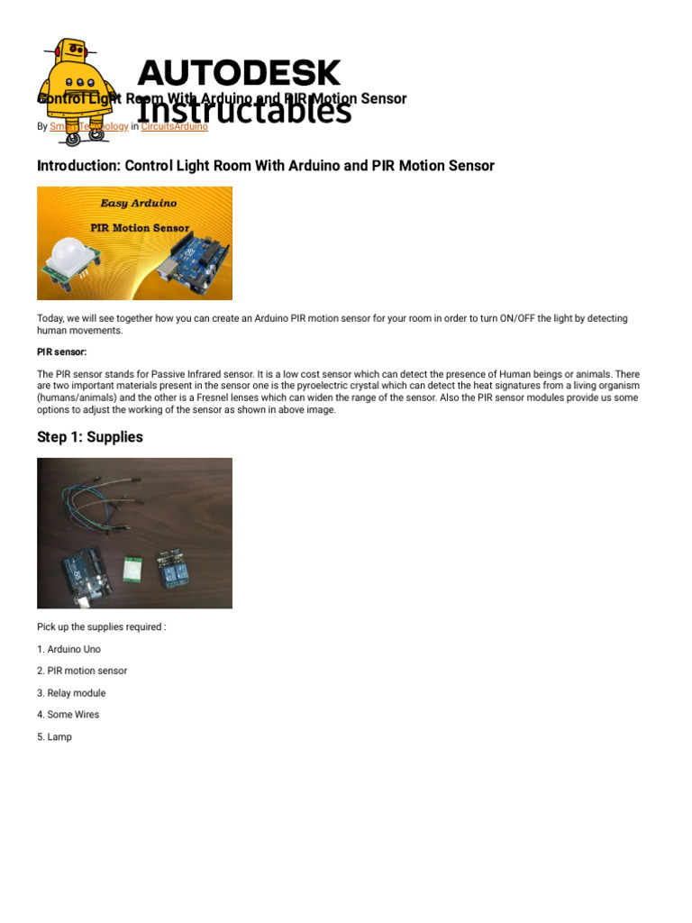 Control Light Room With Arduino and PIR Motion Sensor - 5 Steps (With ...
