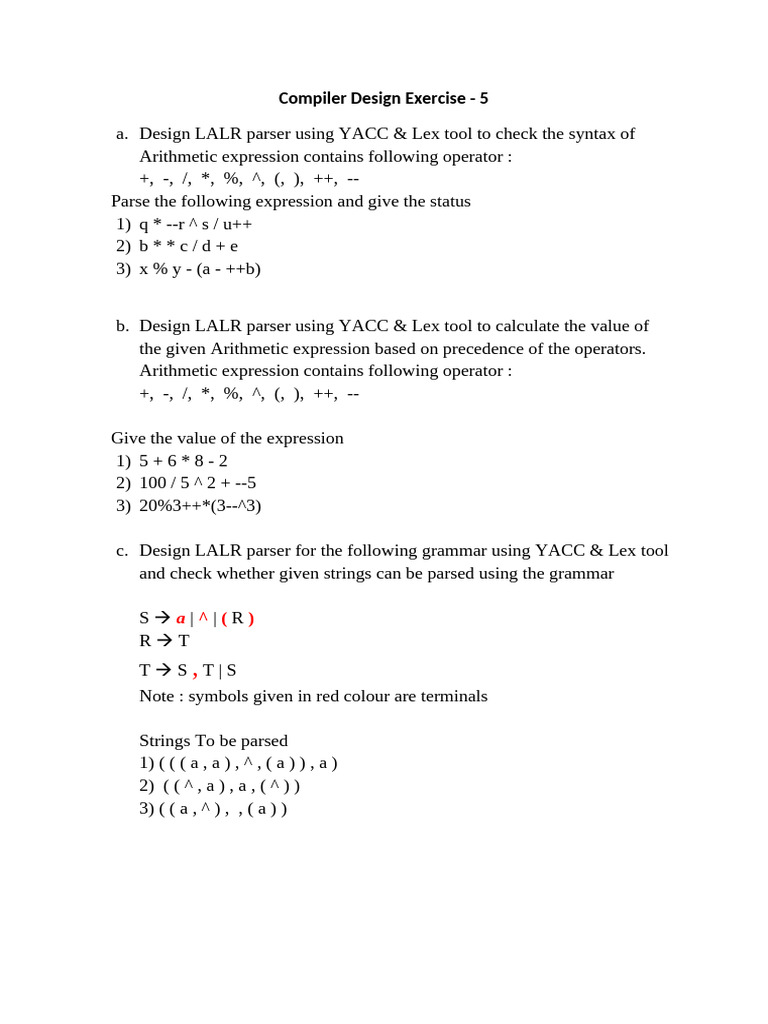 Compiler Design Lab Ex5 | PDF | Technology & Engineering