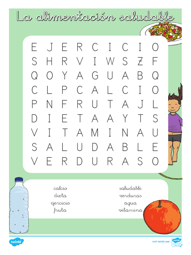 Sopa de letras: Alimentación saludable | PDF