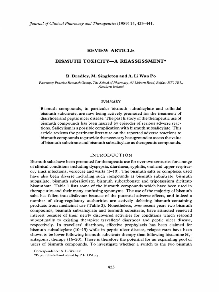 Bismuth Compounds: Toxicity Review | PDF | Clinical Medicine | Medical ...