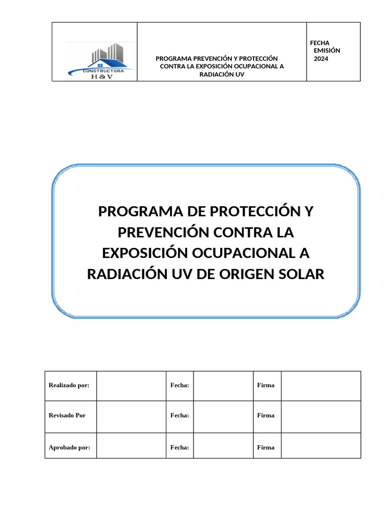 Programa Prevención y Protección Contra La Exposición Ocupacional A Radiación Uv | PDF ...