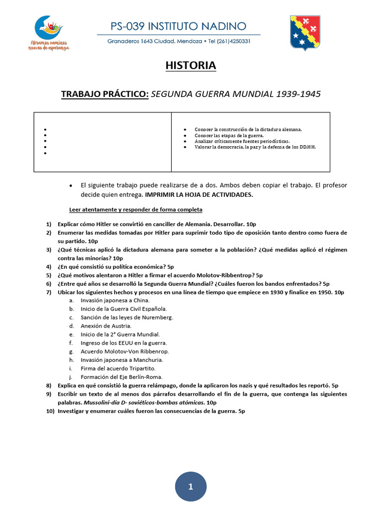 TP Historia 3b Parte 1 | PDF | Adolf Hitler | Segunda Guerra Mundial