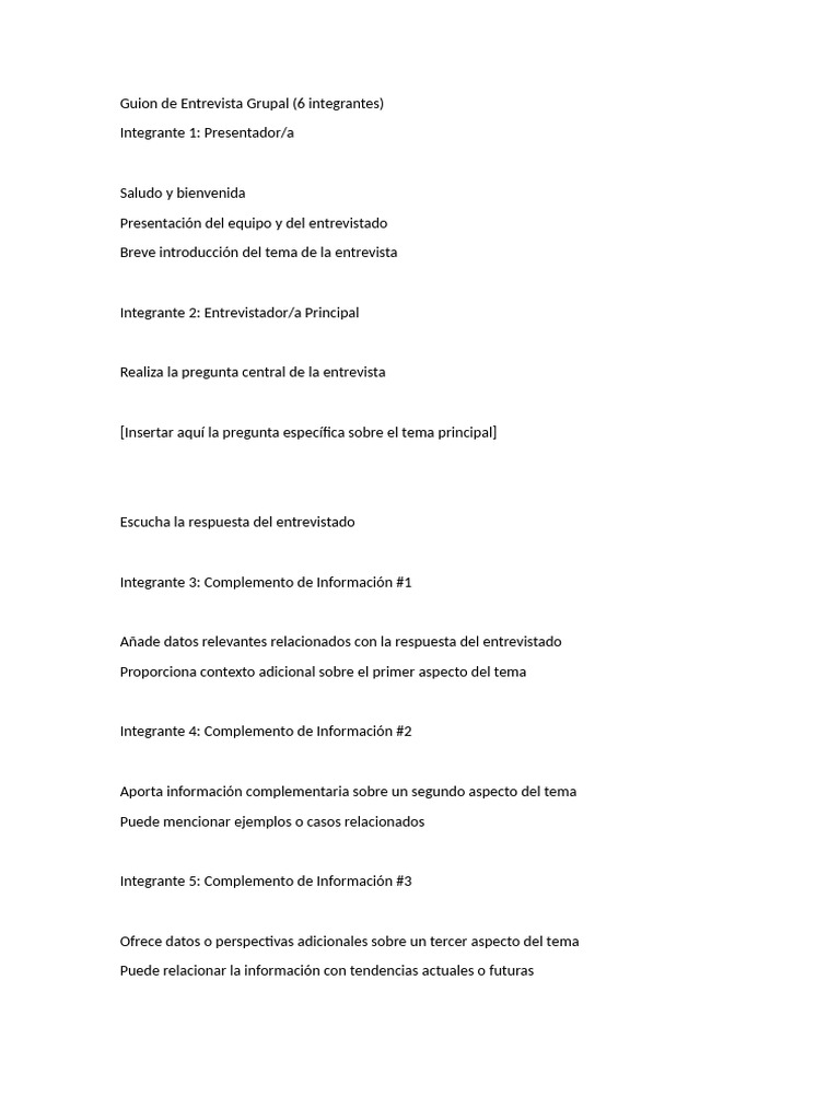 Guion de Entrevista Grupal | PDF
