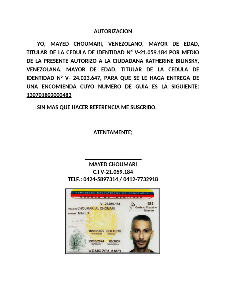 Autorización para Retirar Paquete MRW | PDF
