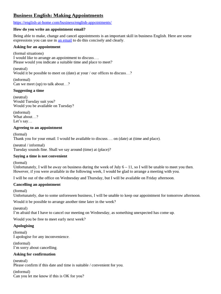 Making Appointments English at | PDF | Career & Growth