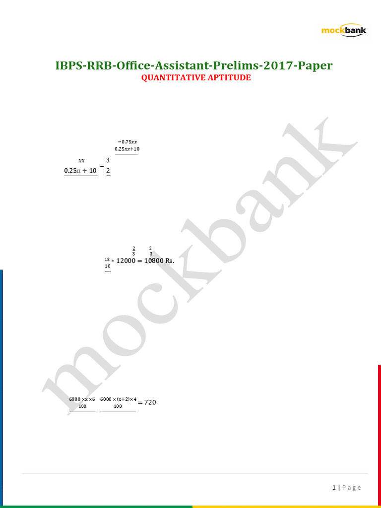IBPS RRB Office Assistant Prelims 2016 Paper | PDF | Interest
