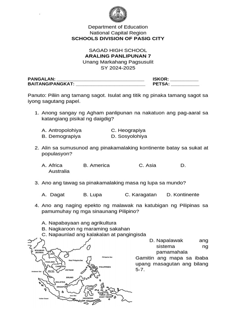 Unang-Markahan-Pagsusulit-Ap-7 Edited | PDF