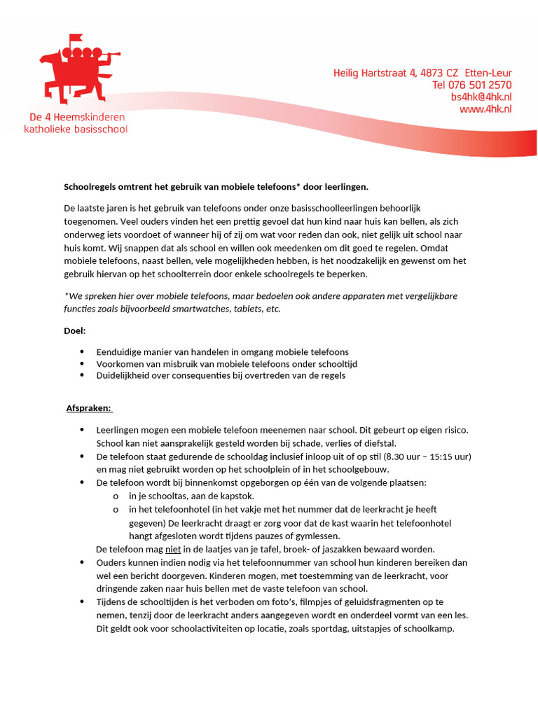 Afspraken Mobieltjes Leerlingen | PDF