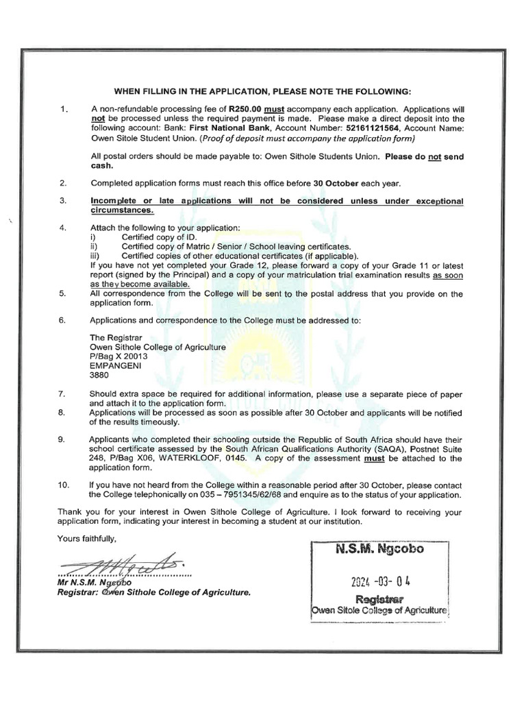 Osca Application Forms For 2025 Admission | PDF