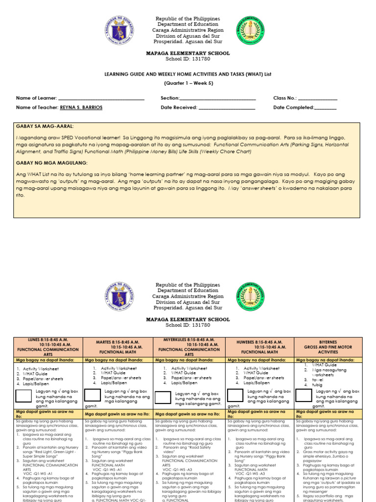 Sped Vocational Week 5 10what Guide | PDF