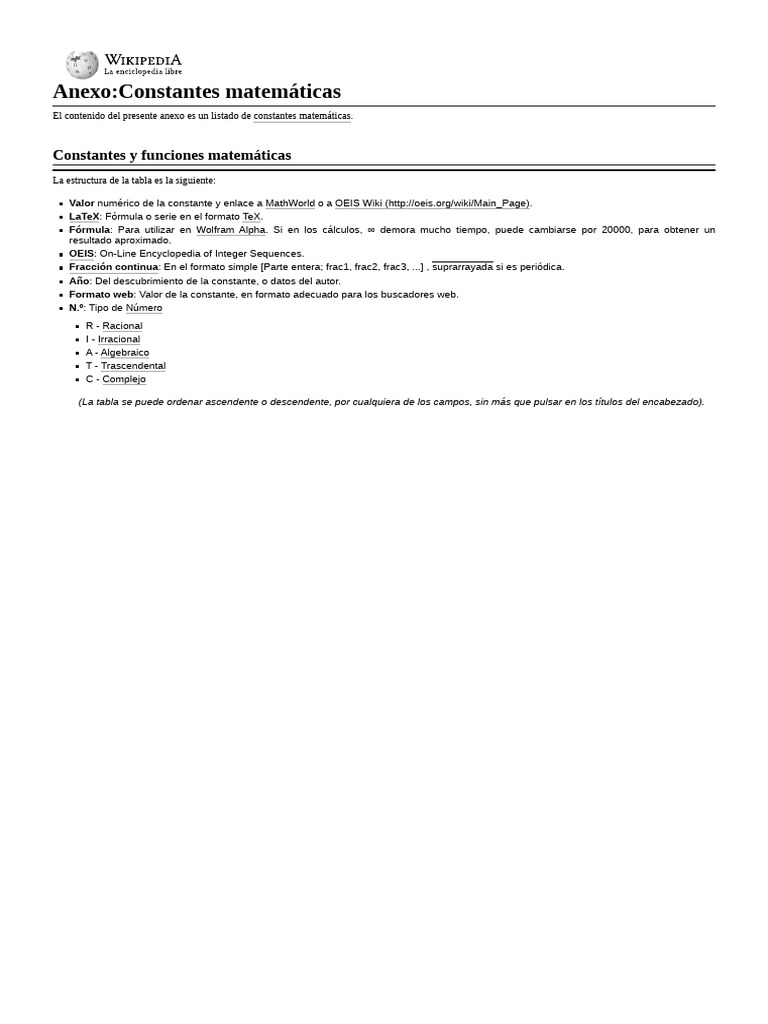 Constantes Matemáticas Clave | PDF | Pi | Análisis matemático