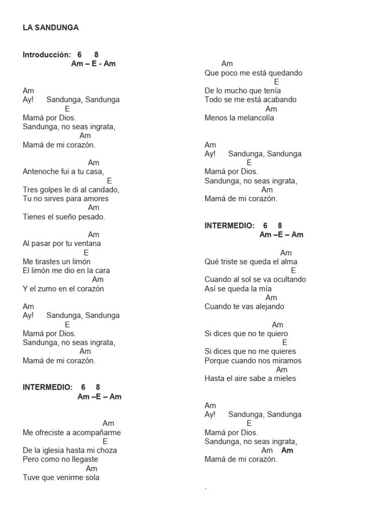 Letra y acordes de La Sandunga | PDF