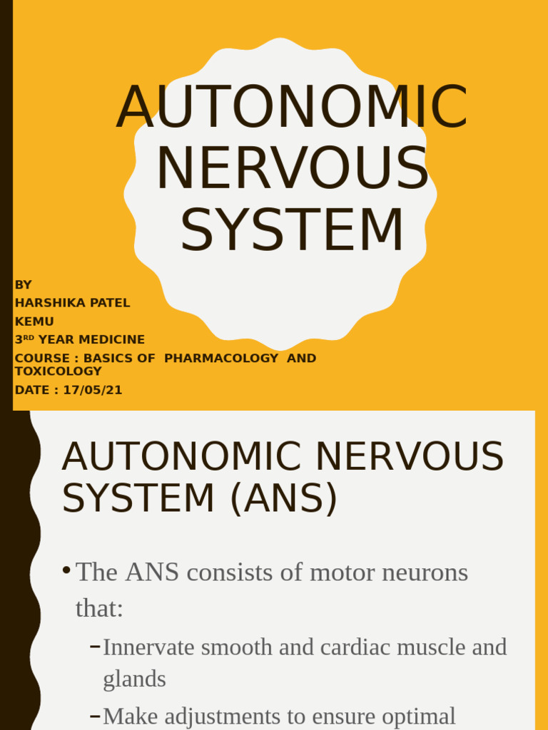 Autonomic Nervous System - Intro | PDF | Acetylcholine | Autonomic ...
