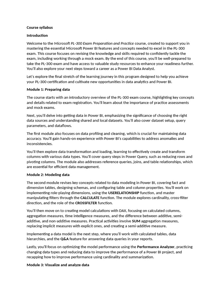 PL-300 Exam Prep Course Overview | PDF | Installation (Computer ...