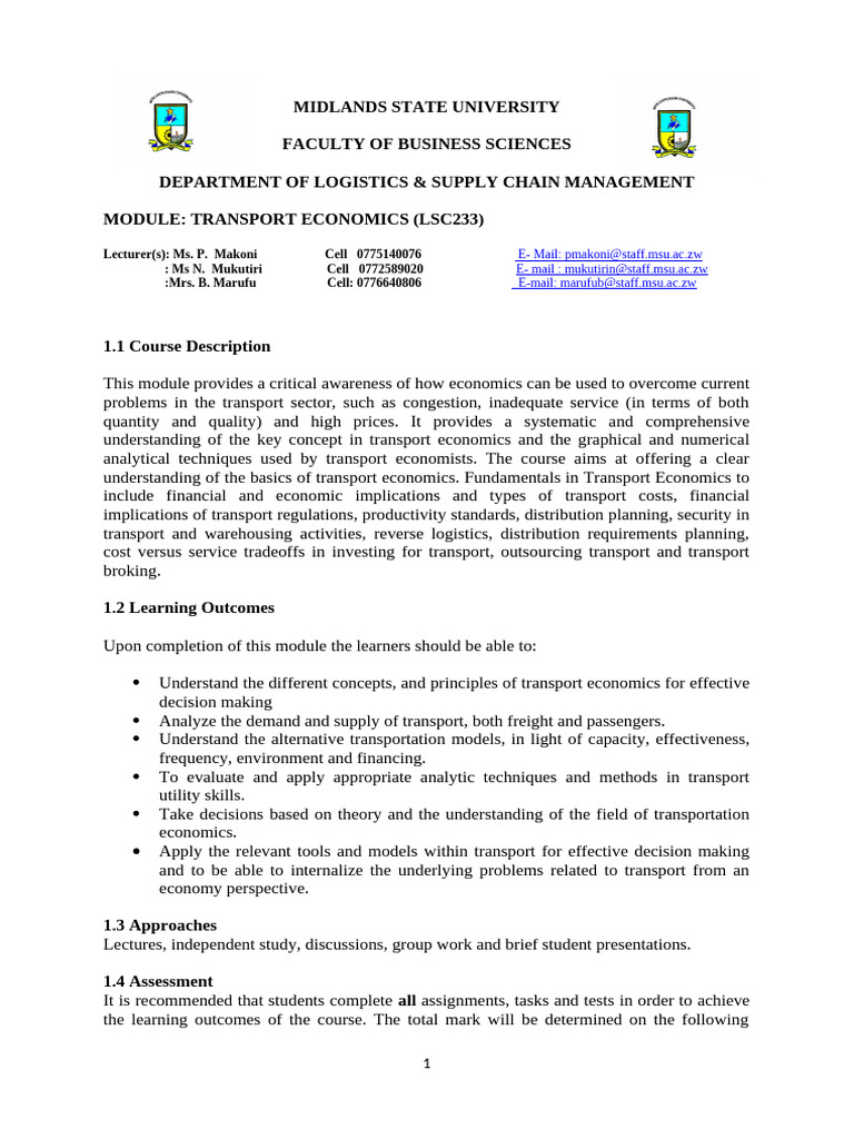 Transport Economics Course Overview | PDF | Transport Economics | Transport