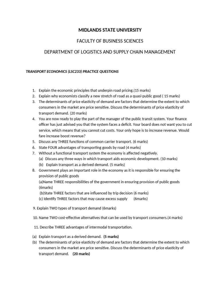 Transport Economics Practice Qns 2 | PDF