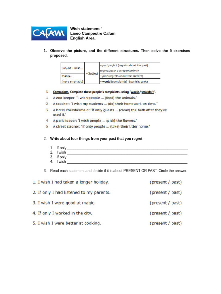 Classwork Wish Statements. | PDF