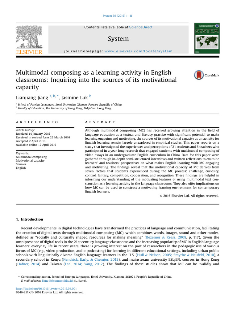 System: Lianjiang Jiang, Jasmine Luk | PDF | Learning | Motivational
