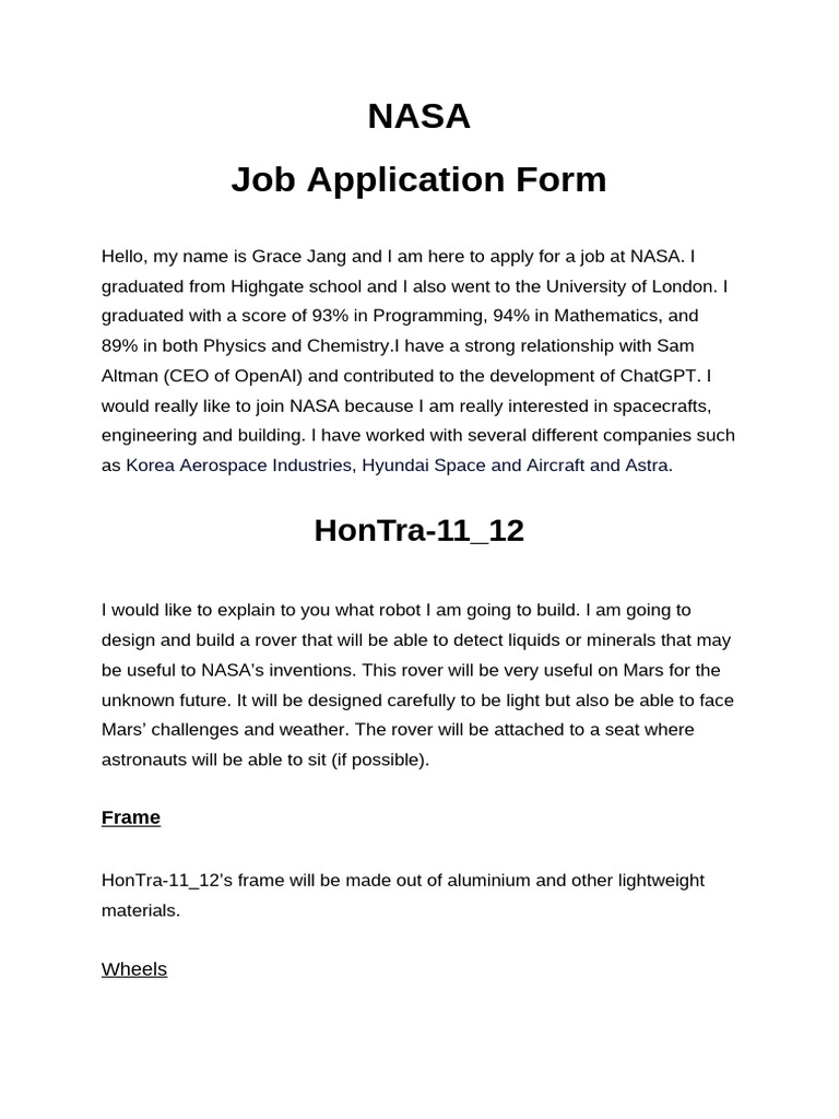 NASA Job Application: Rover Design Proposal | PDF | Rover (Space ...