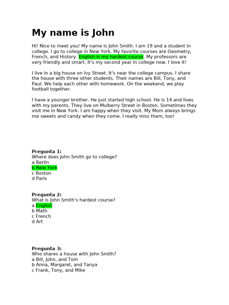 Reading - My Name Is John | PDF