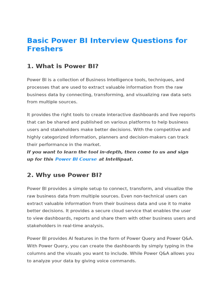 Power BI Basics for Freshers | PDF | Business Intelligence | Microsoft ...
