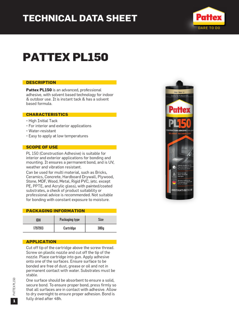 Pattex PL150 - TDS | PDF | Adhesive | Materials